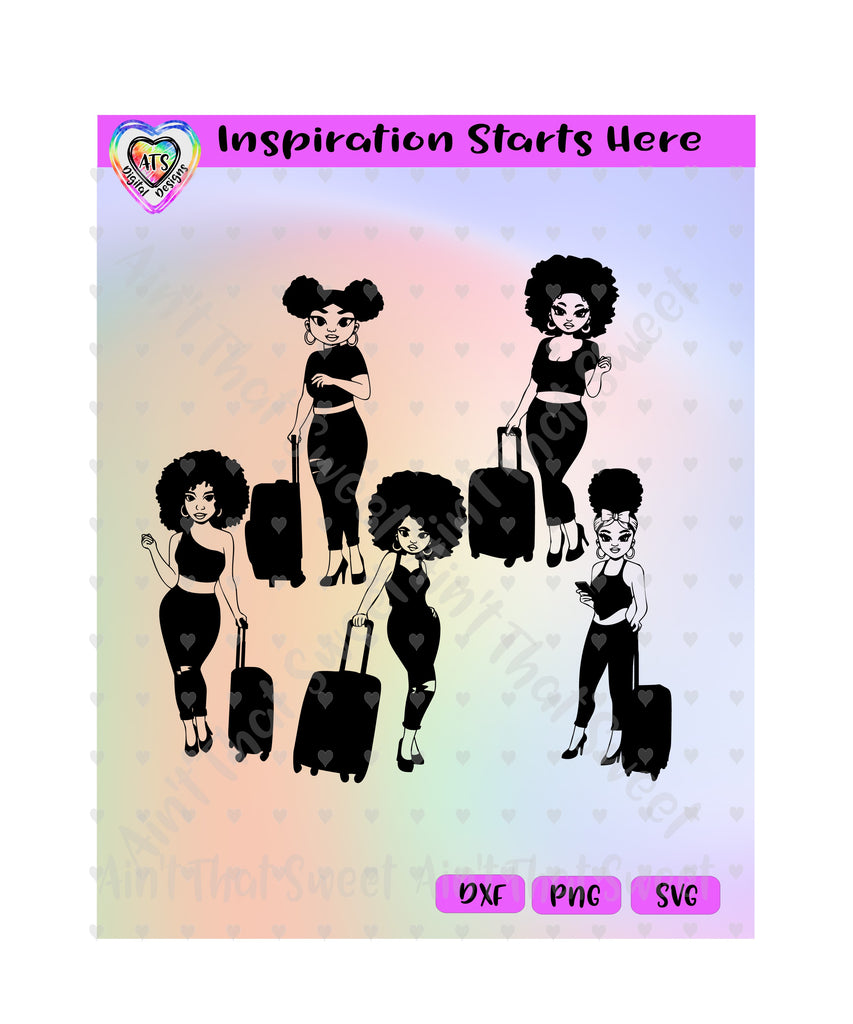 Girls with Suitcases - Transparent PNG SVG DXF - Silhouette, Cricut, S ...
