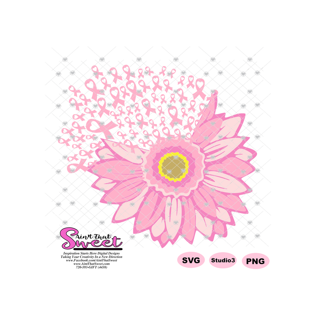 Breast Cancer Daisy With Floating Ribbons - Transparent PNG, SVG - Sil ...